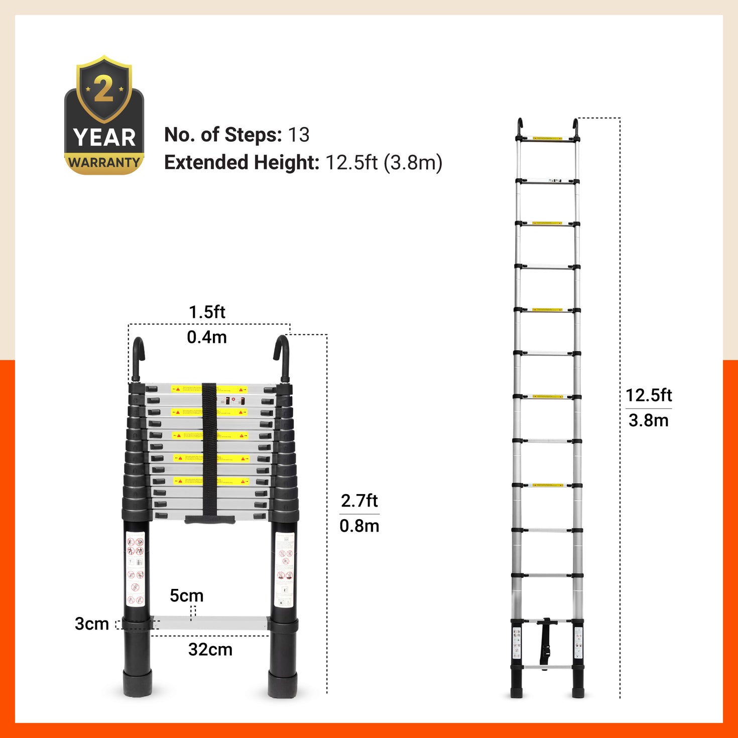 13 Step Aluminium Telescopic Ladder – Bathla Home