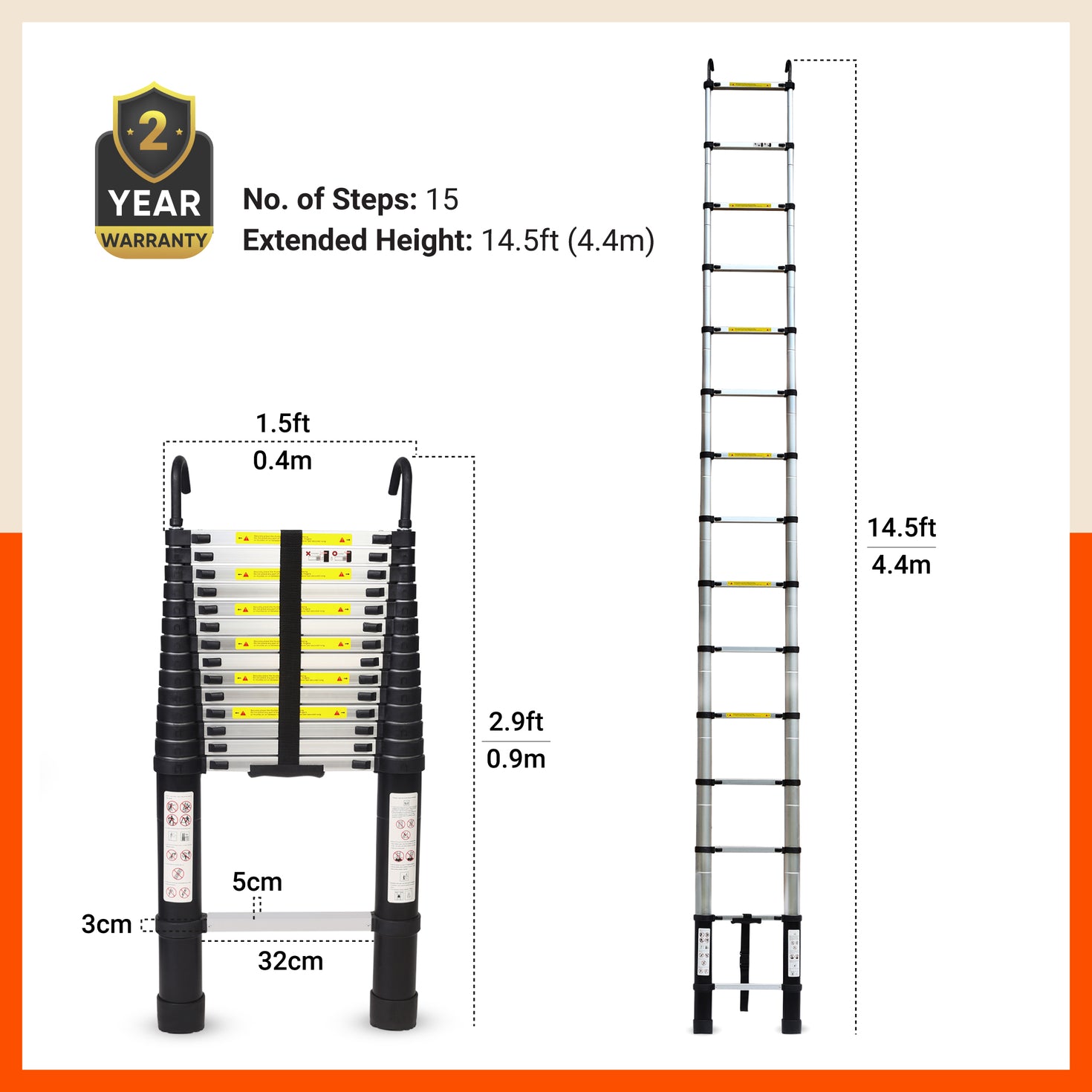 15 Step Aluminium Telescopic Ladder For Your Home – Bathla Home