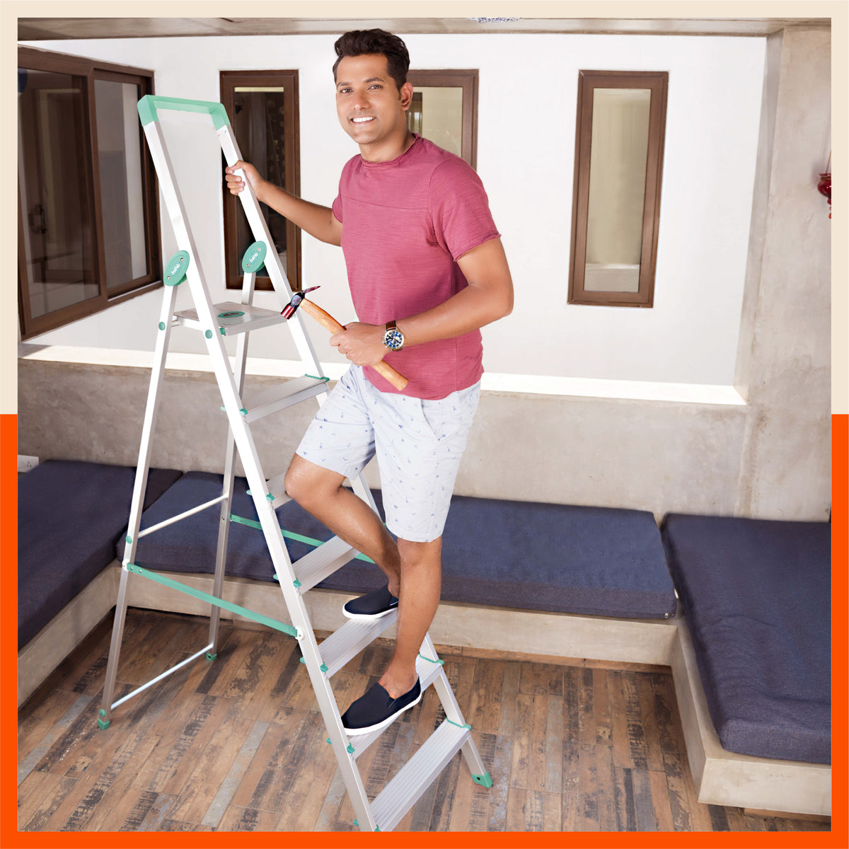 Bathla Prime 7-Step Foldable Aluminium Ladder for Home with Multi-Util ...