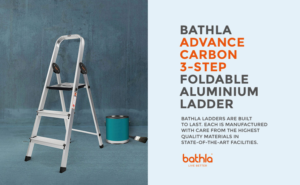 Bathla 3 Step Foldable Aluminium Ladder For Home (Black) – Bathla Home