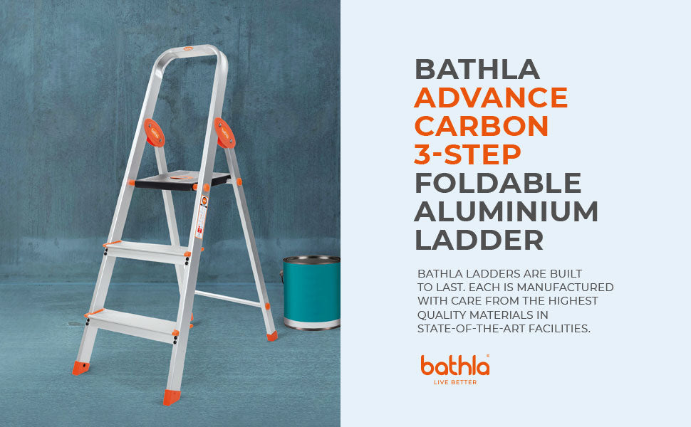 3 Step Foldable Aluminium Ladder For Home (Orange) – Bathla Home