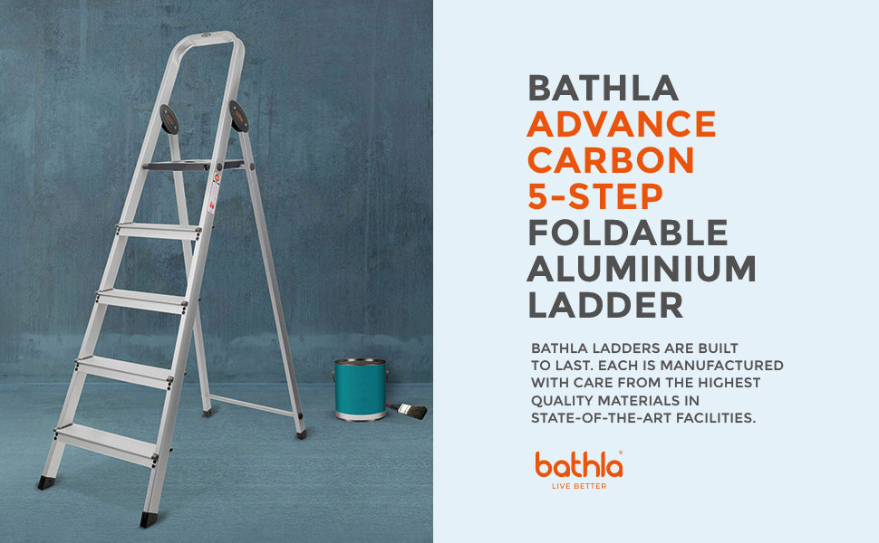 5 Step Foldable Aluminium Ladder For Home (Black) – Bathla Home