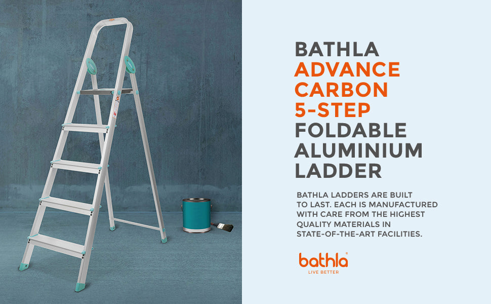 5 Step Foldable Aluminium Ladder For Home Teal Bathla Home