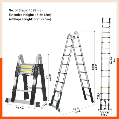 Bathla 16.5 ft A-Type Foldable Aluminium Telescopic Ladder | Portable ...