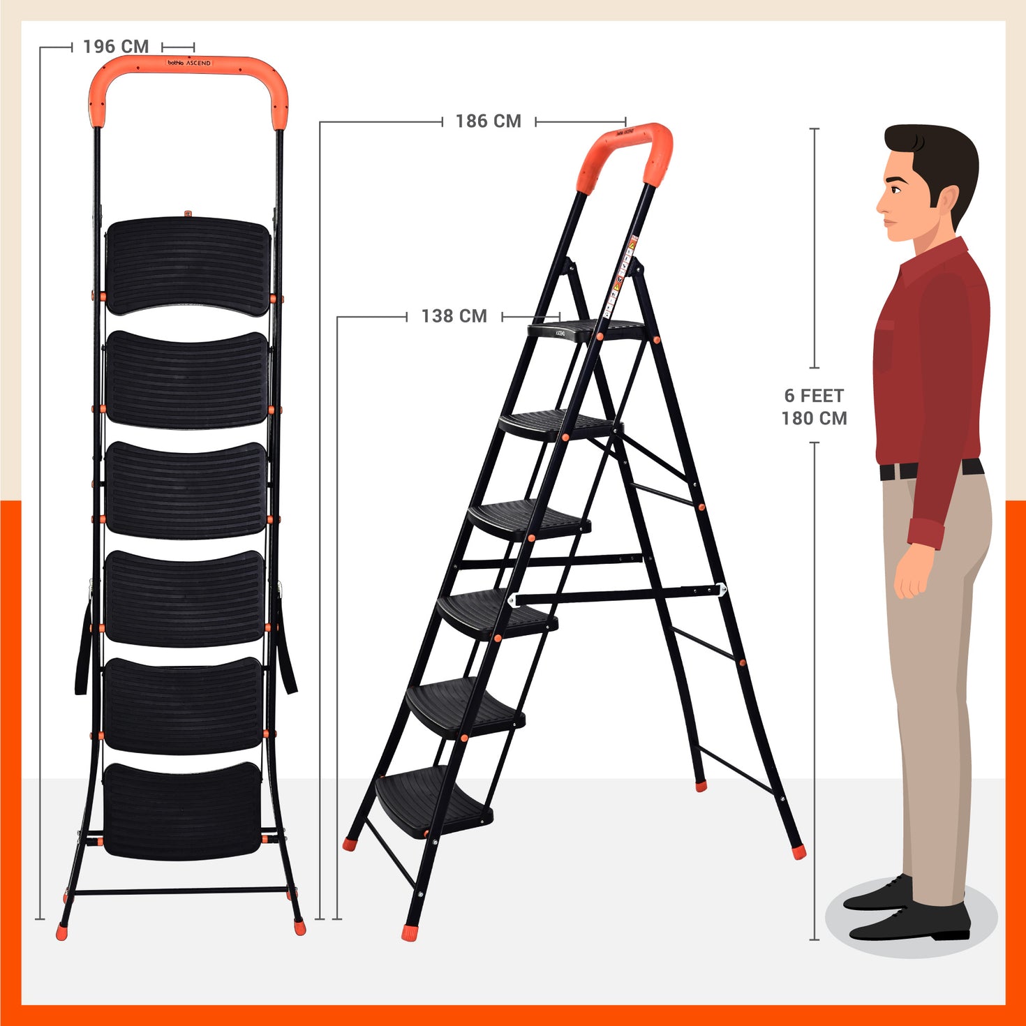 6 Step Heavy Duty Steel Ladder for Home – Bathla Home