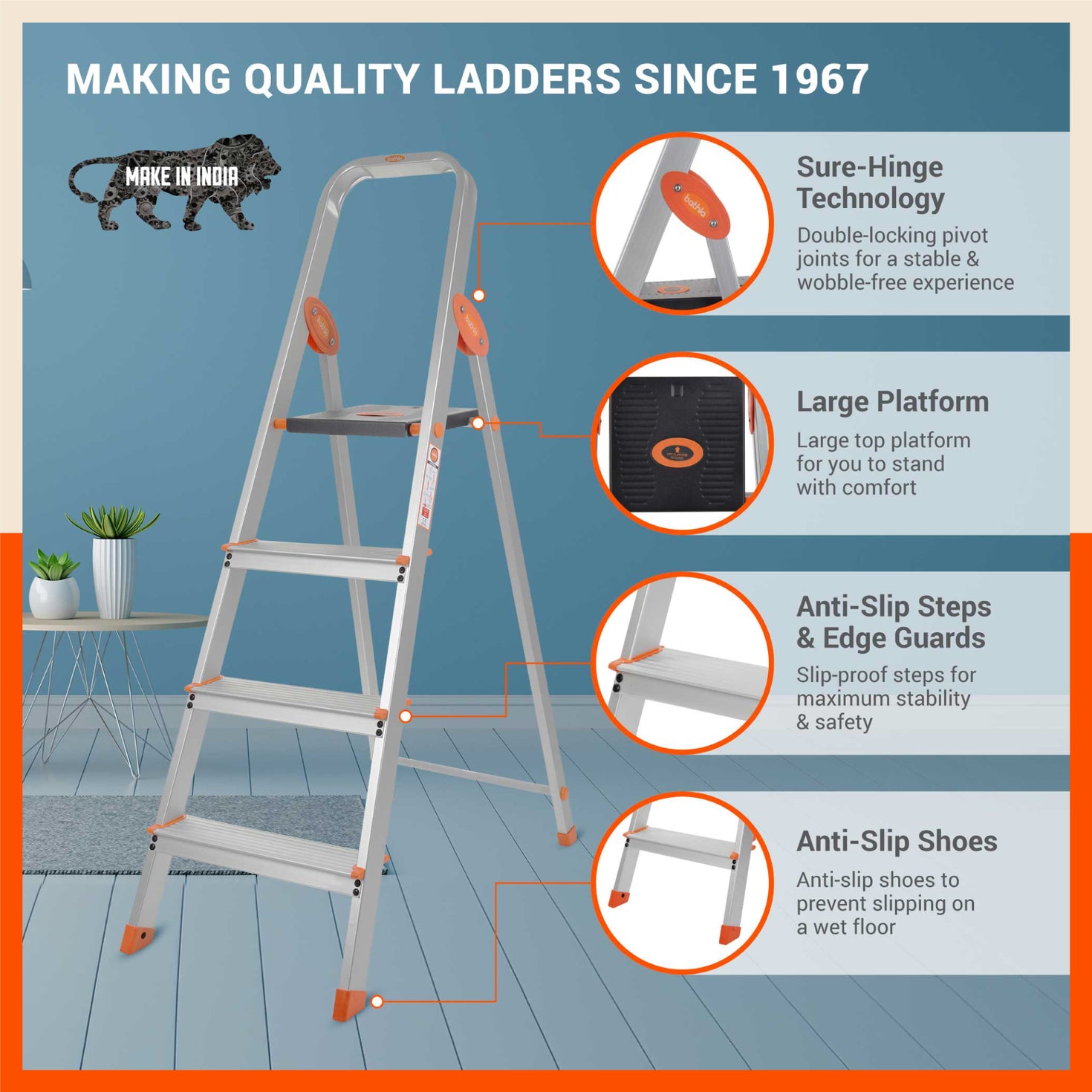 Advance Carbon-4 Step Foldable Aluminium Ladder For Home – Bathla Home