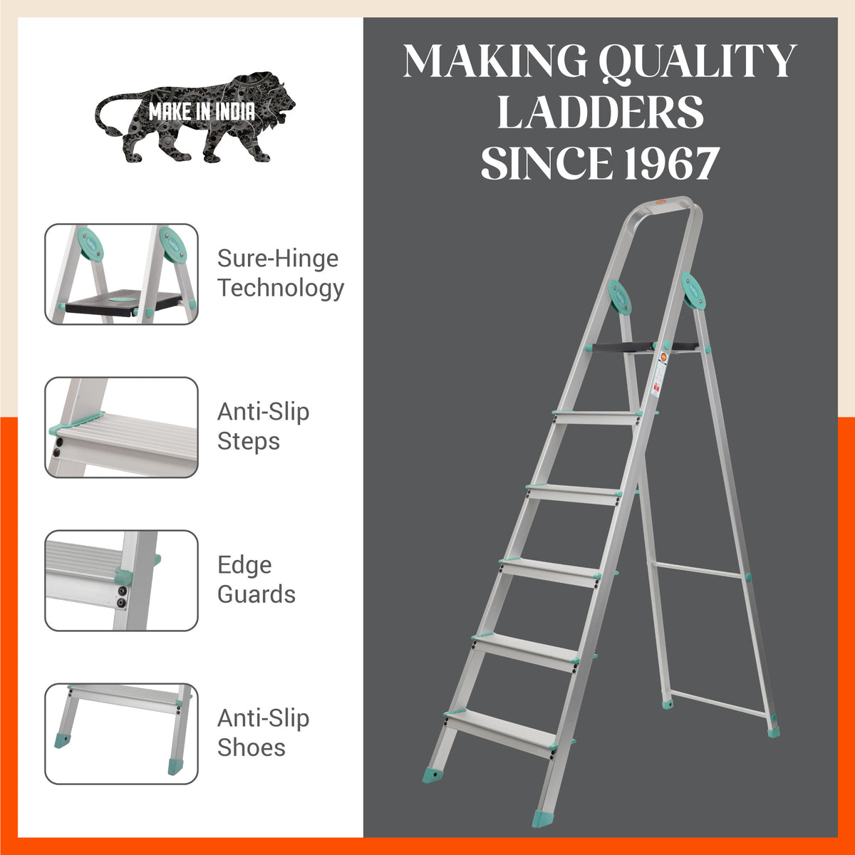 Buy Bathla 6 Step Aluminium Ladder at Best Price Online (Teal) – Bathla ...