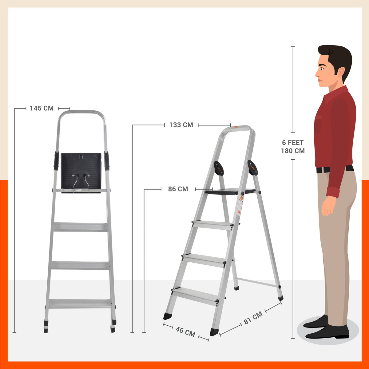 Advance Carbon 4-Step Foldable Aluminium Ladder – Bathla Home