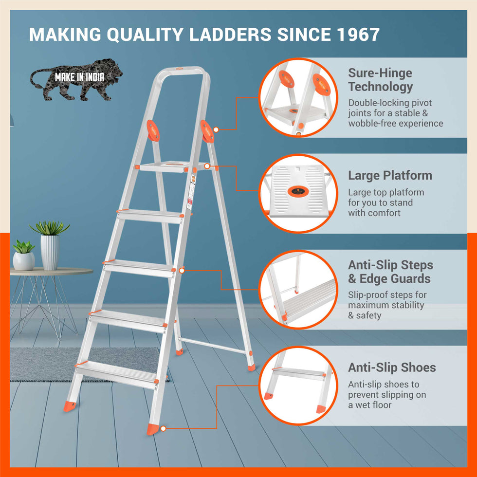 Advance 5-Step Foldable Aluminium Ladder – Bathla Home