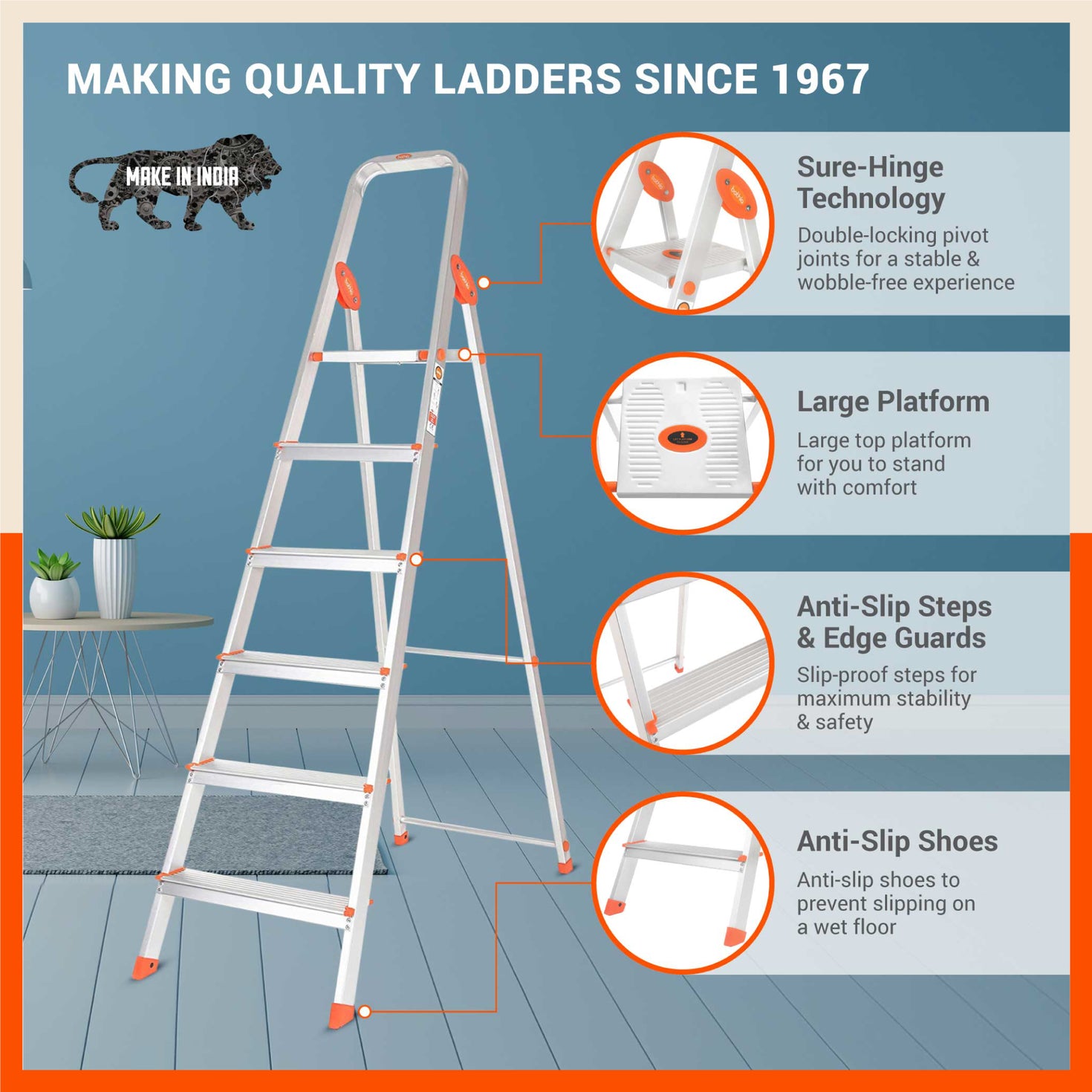6-Step Foldable Aluminium Ladder for Your Home – Bathla Home
