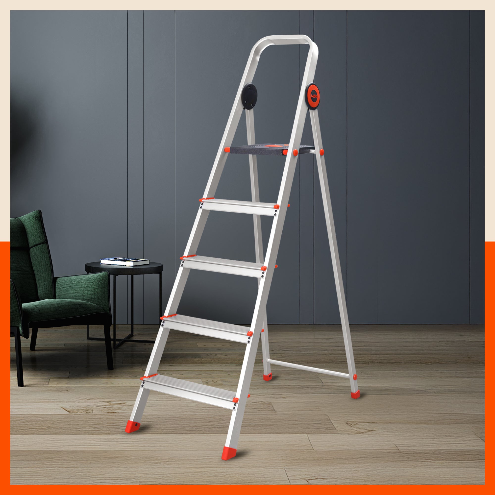 Bathla Advance Pro 5-Step Foldable Aluminium Ladder with Anti-Skid Ste ...