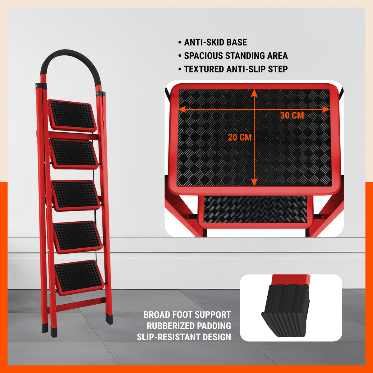 Bathla Everest 5 Step Steel Ladder with Safety Hand Grip | Durable & A ...