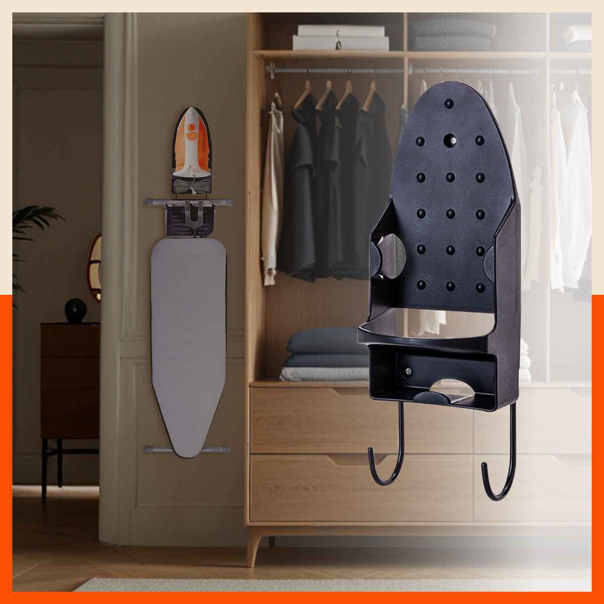 Bathla Heat Resistant Wall Mounted Iron Board Holder with Steel Hooks ...