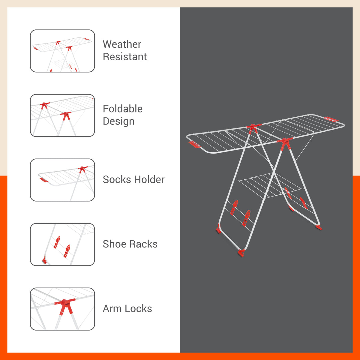 Foldable Cloth Drying Stand For Home (White & Red) – Bathla Home