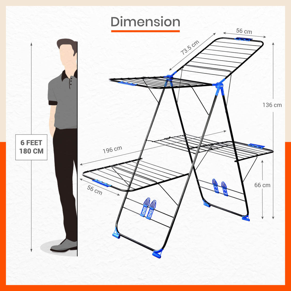 Bathla Mobidry Neo+ 2-Level Foldable Cloth Drying Stand for Home (Blac ...