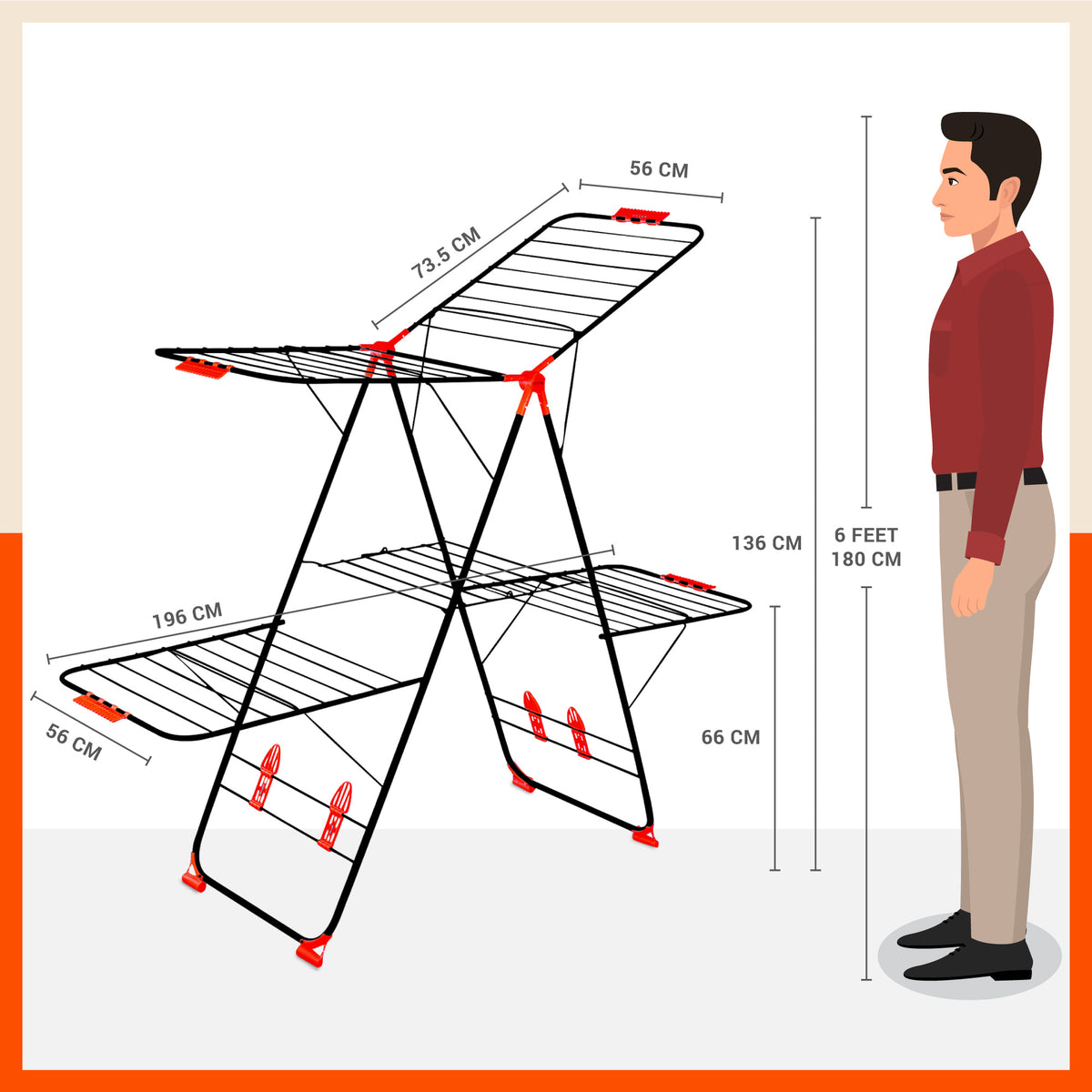 Mobidry Apollo 2 Level Foldable Cloth Drying Stand - XL (Black & Red ...