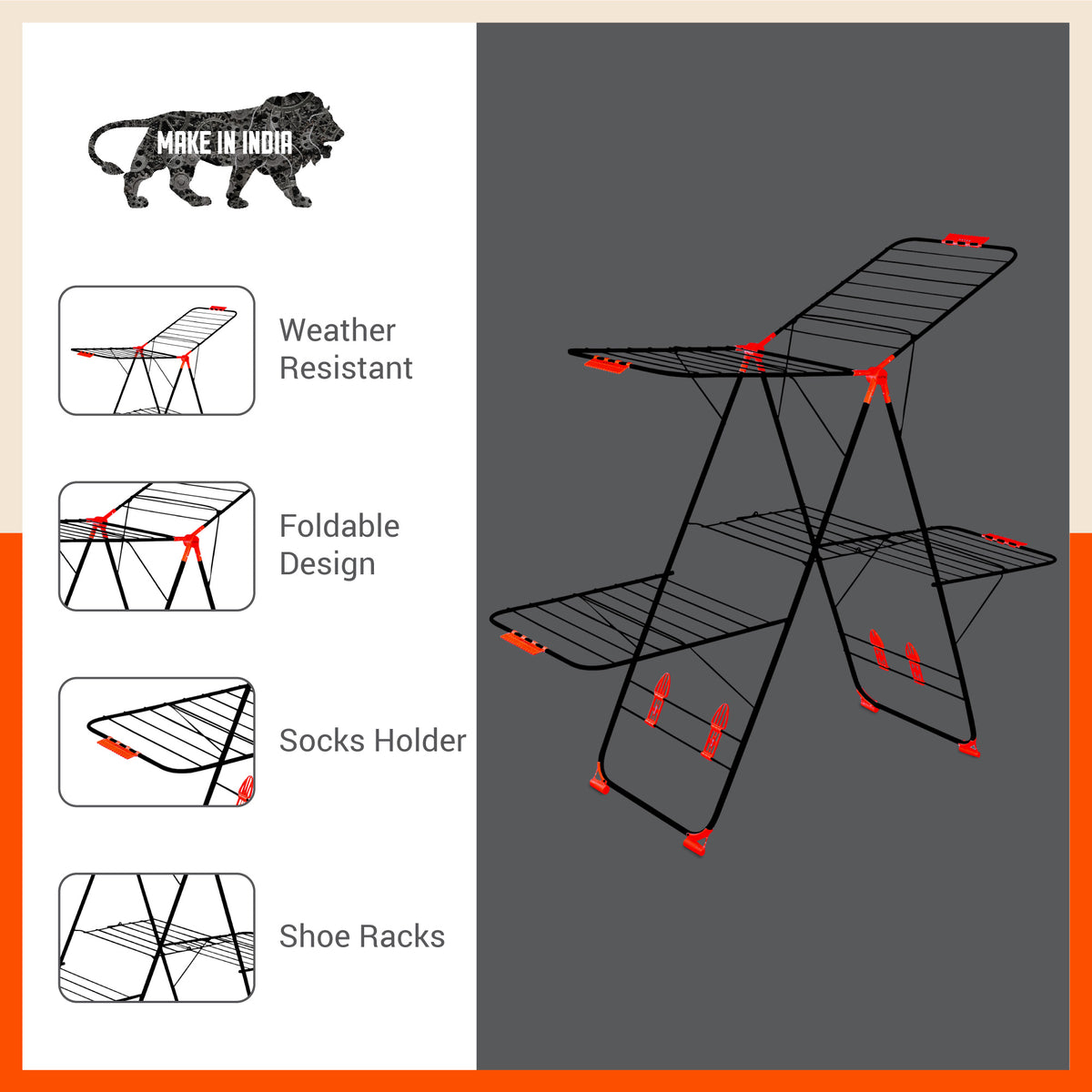 Mobidry Apollo 2 Level Foldable Cloth Drying Stand - XL (Black & Red ...