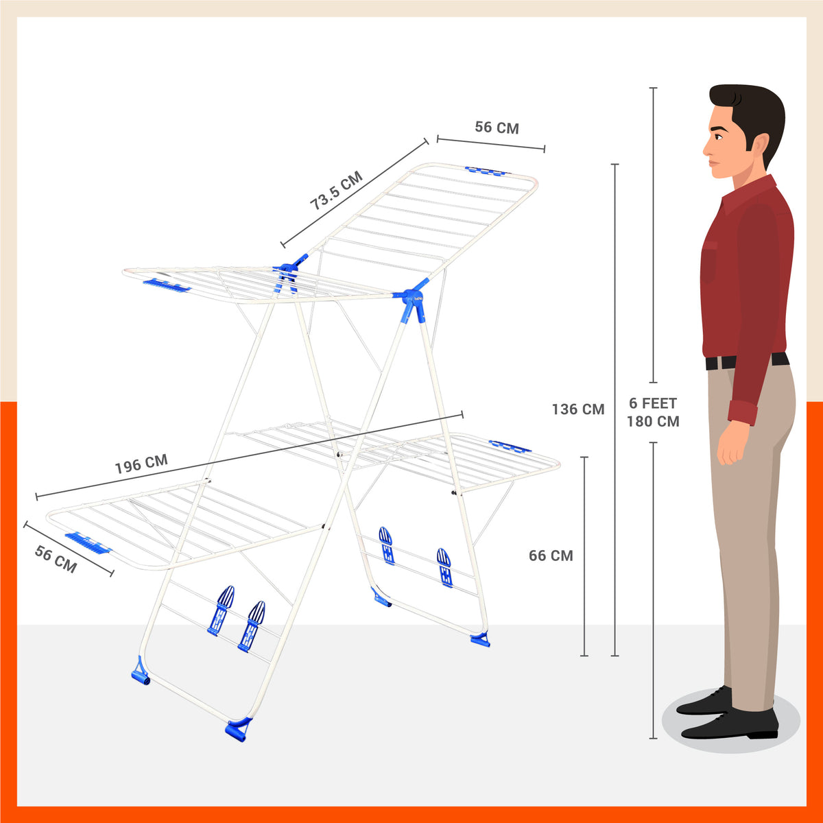 Bathla Mobidry Neo+ 2-Level Foldable Cloth Drying Stand for Home (Whit ...