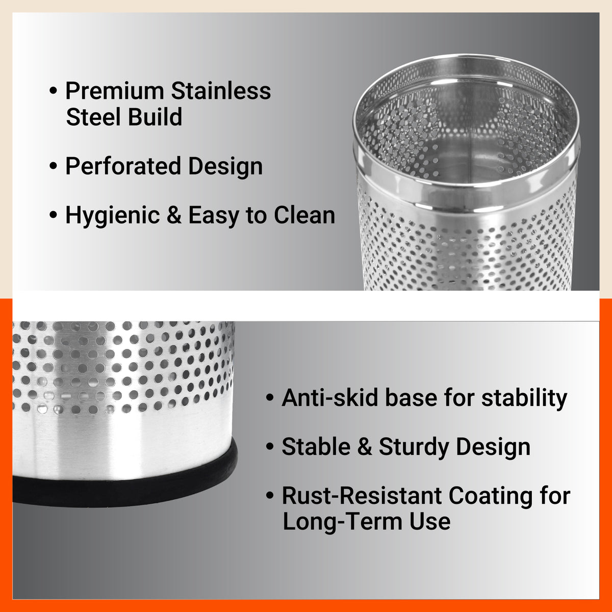 Bathla Stainless Steel Perforated Open Dustbin - 8 Litres | Mesh Trash ...