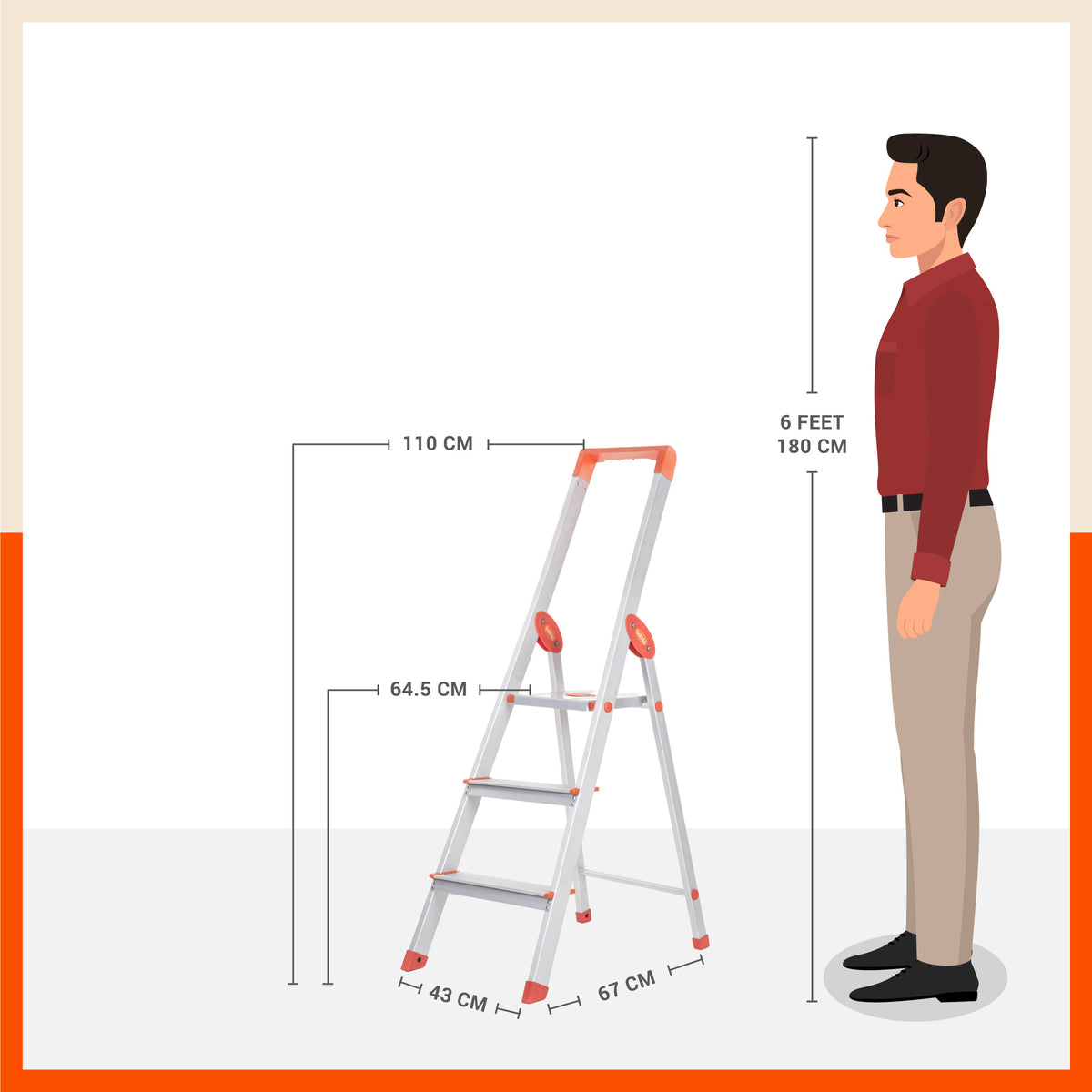 Bathla Prime 3-Step Aluminium Ladder for Home - Orange – Bathla Home
