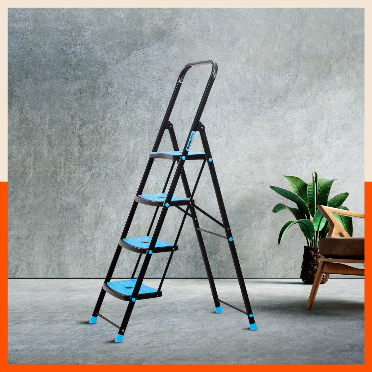 Bathla Boost Rhino 4 - Step Foldable Steel Ladder For Home (Black + Bl ...
