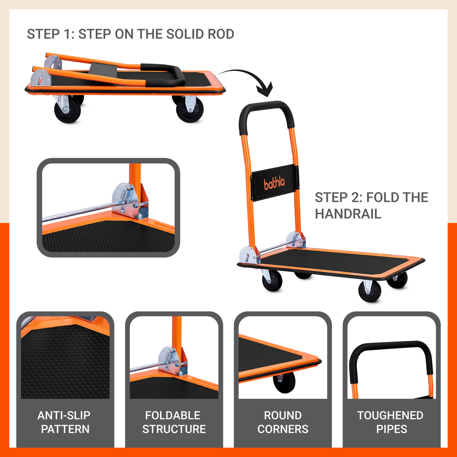 Bathla 300 Kg Capacity Steel Foldable Platform Trolley for Heavy Weigh ...