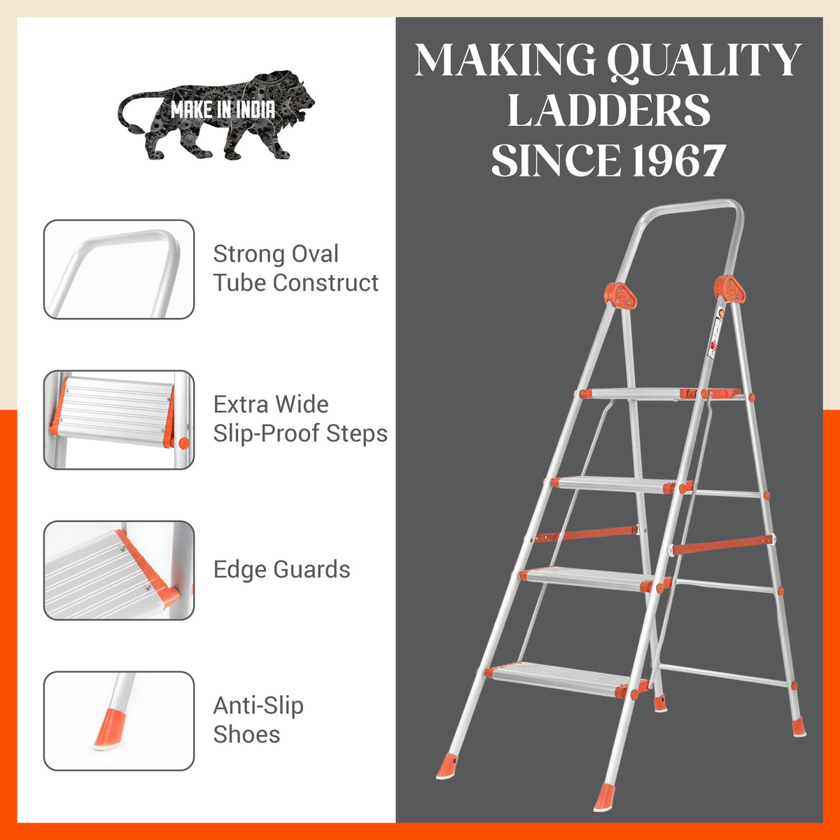 Bathla Surge 4-Step Foldable Aluminium Ladder For Home – Bathla Home