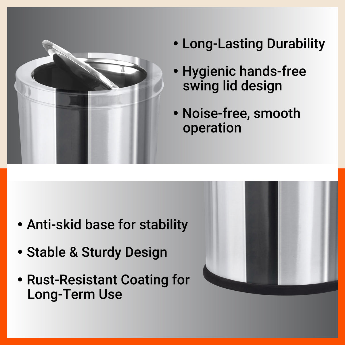 Bathla Stainless Steel Swing Dustbin with Lid for Home, Office ...
